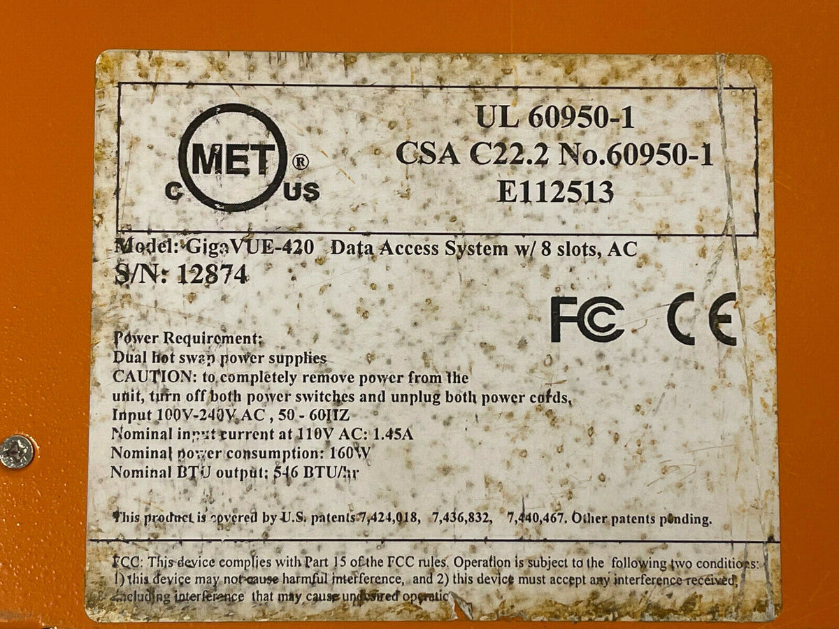 Gigamon GigaVUE-420 CU 1/10G Ethernet Switch Chassis for Network Visib